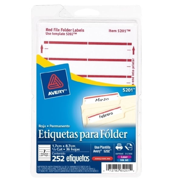 Etiquetas avery 5201 para folder rojo c/252 | Papelera ABC S.A. DE C.V.